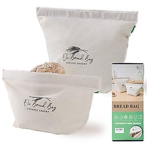 LOHONER Bread Bags for Homemade Bread - 2 Pack Reusable Sourdough Bread Bags, Linen and Cotton Homemade Bread Storage with Plastic Lined