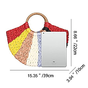 Gets Summer Women Straw Beach Hand-woven Rattan Tote Clutch Handle Bag