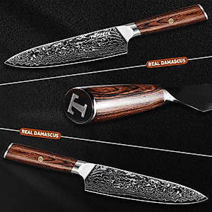 Damascus Kitchen Knife Set 3 PCS, Ultra Sharp Chef Knife Set With Japan VG-10 Steel Core, Professional High Carbon Steel Japanese Knife Sets for Cooking With Ergonomic Wooden Handle & GIFT BOX