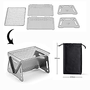 Camp Mini Grill Outdoor Portable Stainless Steel Grill and Portable Fire Pit Wood Stove