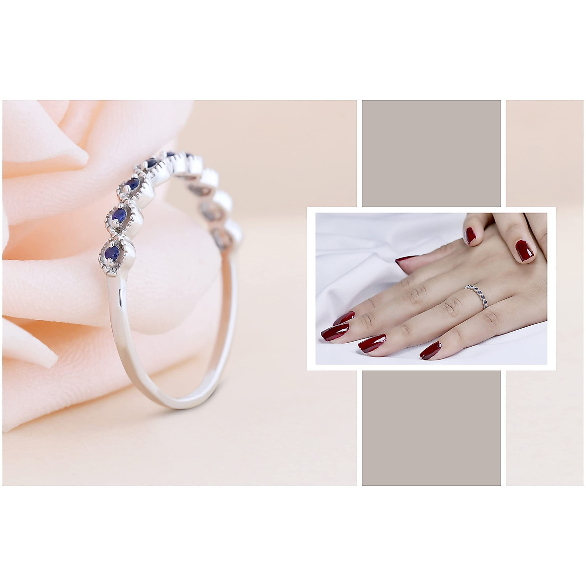 Dazzlingrock Collection Round Blue Sapphire 9 Stone Minimalist Stackable Wedding Ring for Women in 925 Sterling Silver, Size 8