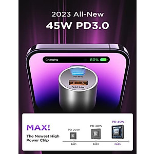 LISEN PD45W&QC24W USB C Car Charger Samsung Car Charger, 3 in 1 Super Fast Charging Adapter