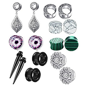 TIANCI FBYJS 8 Pairs Stainless Steel Ear Tunnels Earrings Plugs Dangle Gauges for Women Double Flare Piercing Stretcher Gauges Plugs kit 6mm 2g