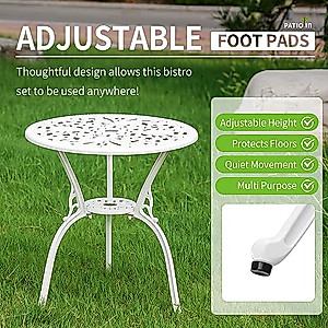 PATIO-IN Bistro Set 3 Piece Outdoor Patio Set, Rust Resistant Bistro Table and Chairs Furniture with Umbrella Hole, Cast Aluminum Bistro Table Set of 2 for Porch,Lawn,Garden,Backyard, White