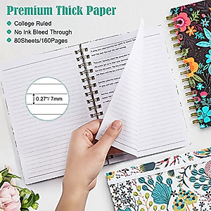 Spiral Notebook, 4 Pack A5 Lined Journal for Women, Hardcover Spiral Journal with 2 Pockets, College Ruled Notebooks, Cute Notebook for Office, School Supplies, Gifts (160 Pages, 6.3" x 8.46")