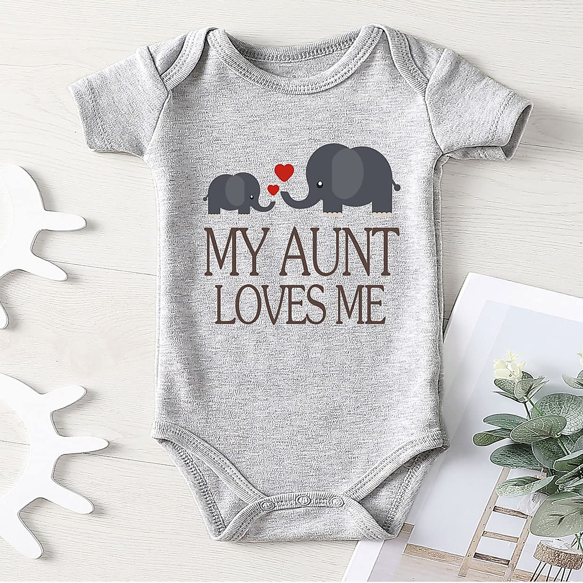 Azzwnee My Aunt Loves Me Baby Boy Clothes Unisex Funny Baby Bodysuits 0-3 months gray