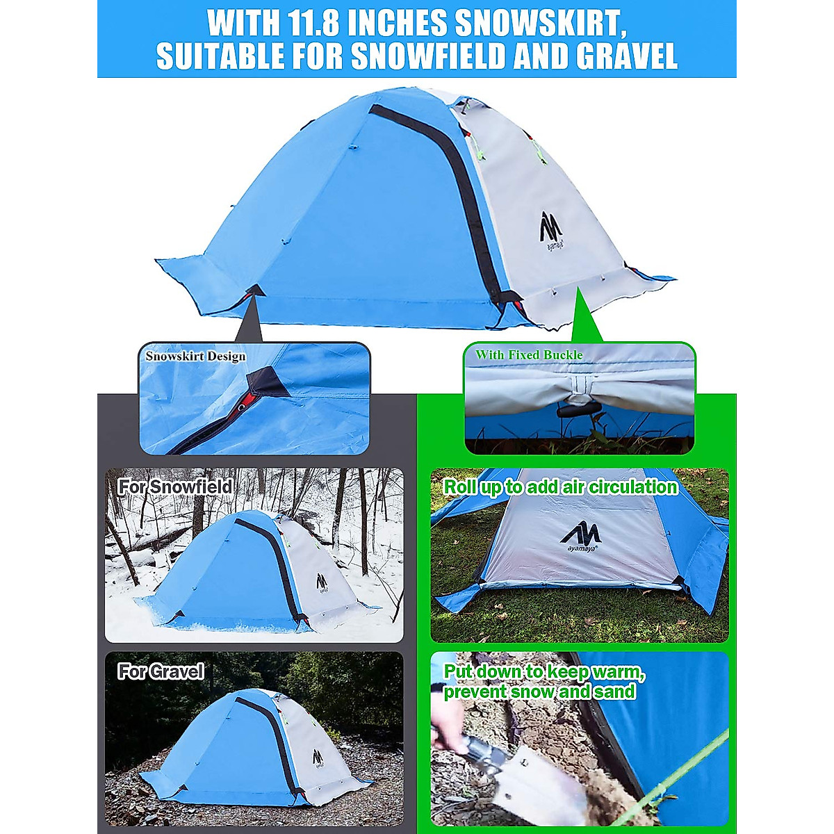 AYAMAYA 4 Season Backpacking Tent 2 Person Camping Tent Ultralight Waterproof All Weather Double Layer Two Doors Easy Setup 1 2 People Man Tents for Backpacker Outdoor Hiking Survival