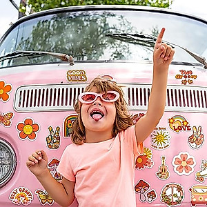 25 Pieces Hippie Car Flower Magnet Groovy Boho Flower Refrigerator Magnets Retro Magnetic Hippie Fridge Magnets for Car Home Metal Door Whiteboard Mailbox Office Cabinets Decor