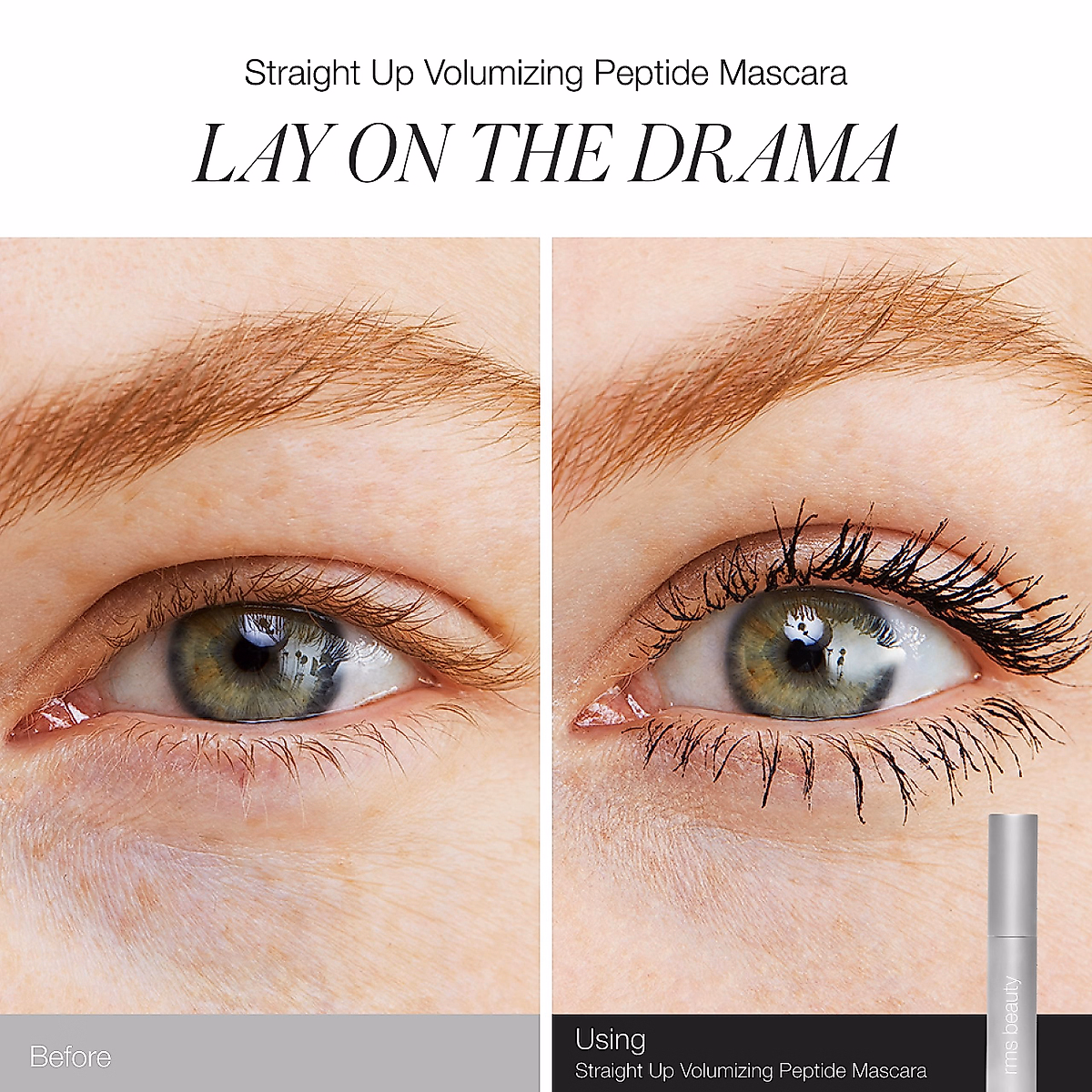 RMS Beauty Straight Up Volumizing Peptide Mascara - Black Mascara, Mascara Black Volume and Length, Eye Makeup Voluminous Mascara Make Up, Volumizing & Lengthening Mascara, Top & Bottom Lash Mascara