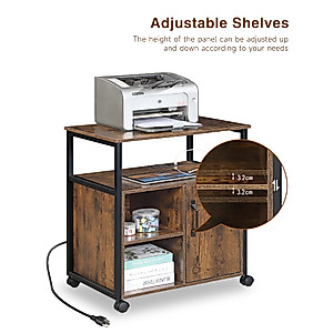 Kavonty Lateral File Cabinet,Office Filing Cabinets with Socket and USB Charging Port,Modern Rolling Printer Stand with Storage for A4, Letter Size and File Folders,for Home Office, Rustic Brown