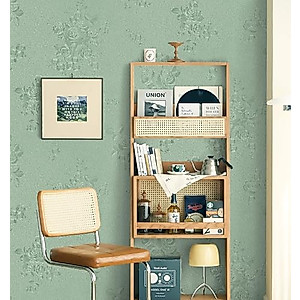 Dimoon Wallpaper 78.7"x17.3" Thicken Embossed Floral Stick and Peel Wallpaper Green Flower Stick Peel Contact Paper Solid Pure Waterproof Green Adhesive Wallpaper Removable Shelf Vinyl Roll