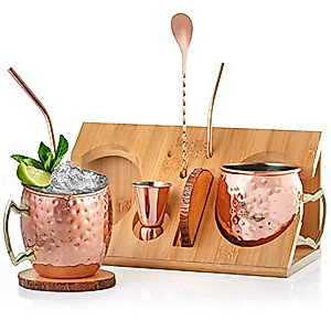 barillio Moscow Mule Mug Set of 2 With Bamboo Stand | Large Size 18 oz copper Cups | Stainless Steel Lining & Pure Copper Plating