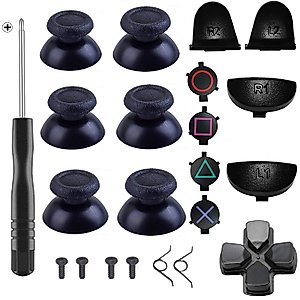 Yosikr Thumbsticks Joystick for Playstation 4 PS4 Controller with Cross Screwdriver + L2 R2 L1 R1 Trigger Replacement Parts + ABXY Bullet Buttons + D-pad + Small Spring (Balck)