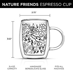 JoyJolt ‘Nature Friends’ Grogu Coffee Mug Set of 2 Double Wall Mug. 5.4oz Large Espresso Cups or Cappucino Cup. Mandalorian Star Wars Mugs, Insulated Coffee Mug, Clear Glass Cups Coffee Cup Set