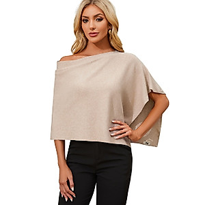 PULI Women Capri Poncho Sweater Cropped Versatile Shawl Soft Knit Shawl Wraps Cowl Neck Ponchos Short Tops Barley Twist
