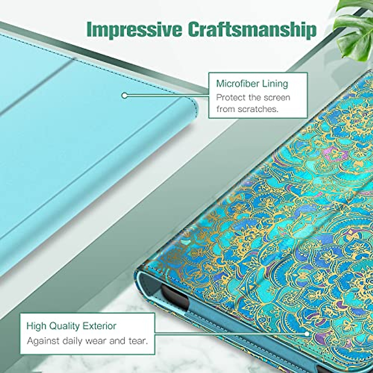 Fintie Folio Case for All-New Fire 7 Tablet (12th Generation, 2022 Release) Latest Model - Premium Vegan Leather Slim Fit Foldable Stand Cover with Auto Sleep/Wake, Shades of Blue