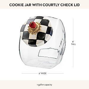 MACKENZIE-CHILDS Cookie Jar with Enamel Lid, Large Glass Treat Jar or Kitchen Jar, 1-Gallon Capacity, Black-and-White Courtly Check