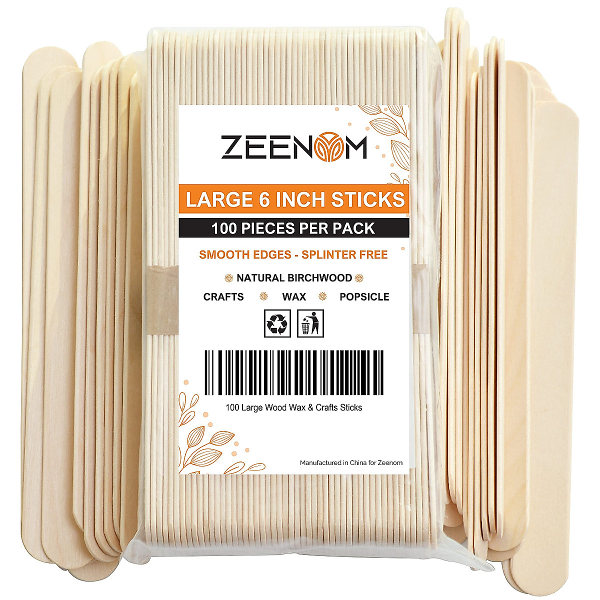 Zeenom 100 Popsicle Sticks for Crafts Wooden Craft Sticks - 6 Inch Wood Sticks Multipurpose Popsicle Sticks for Food, Ice Cream Sticks and Popsicle Sticks for Waxing, Plant Labels, DIY Arts & Crafts