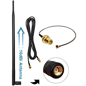 PS4 Antenna Upgrade Replacement Kit 10dBi 2.4GHz Long Range Extender BT WiFi Antenna + 10in U.FL to RP-SMA Cable for Mini PCIe Card + RP SMA Extension Cable 10ft