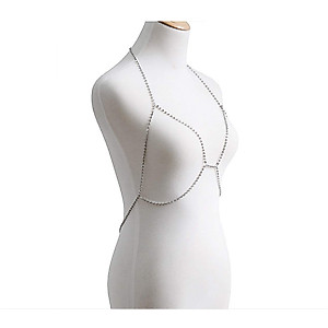 Cathercing Women Body Chain Crystal Bra with Rhinestone Shining Waist Belly Bikini Chain for Women Body Jewelry on Beach Night Club Party Jewelry Accessories (silver)