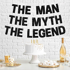 Perfect Occasion The Man The Myth The Legend Banner - Pre-Strung, Black Glitter, Party Decor for Men - 8 ft, Birthday, Fathers Day, Retirement