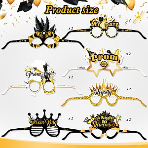 HOWAF 26 pack Prom Night Photo Booth Props Party Glasses, Black Gold Glitter Prom 2024 Photo Booth Paper Glasses Frames for 2024 Graduation Prom Party Supplies, Prom Night Eyewear Prom 2024 Eyeglasses