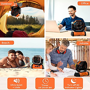 Vackon Portable Outdoor Electric Fan with LED Light 20000mAh Battery Operated camping with hook. USB charging desk fan for Hiking, Fishing, Picnic, Emergency Use