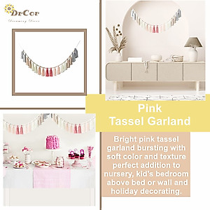 DrCor Pink Grey Yarn Tassel Garland Boho Preppy Bunting Banner Wall Hanging Decor for Classroom Office Birthday Party Nursery Kids Bedroom Baby Shower Decoration