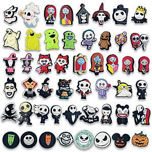 Ampadds Nightmare Before Christmas Shoe Charms 50PCS Nightmare Before Christmas Gifts Halloween Decor for Sandals Wristband Bracelets Halloween Christmas Shoe Charms for Kids Boys