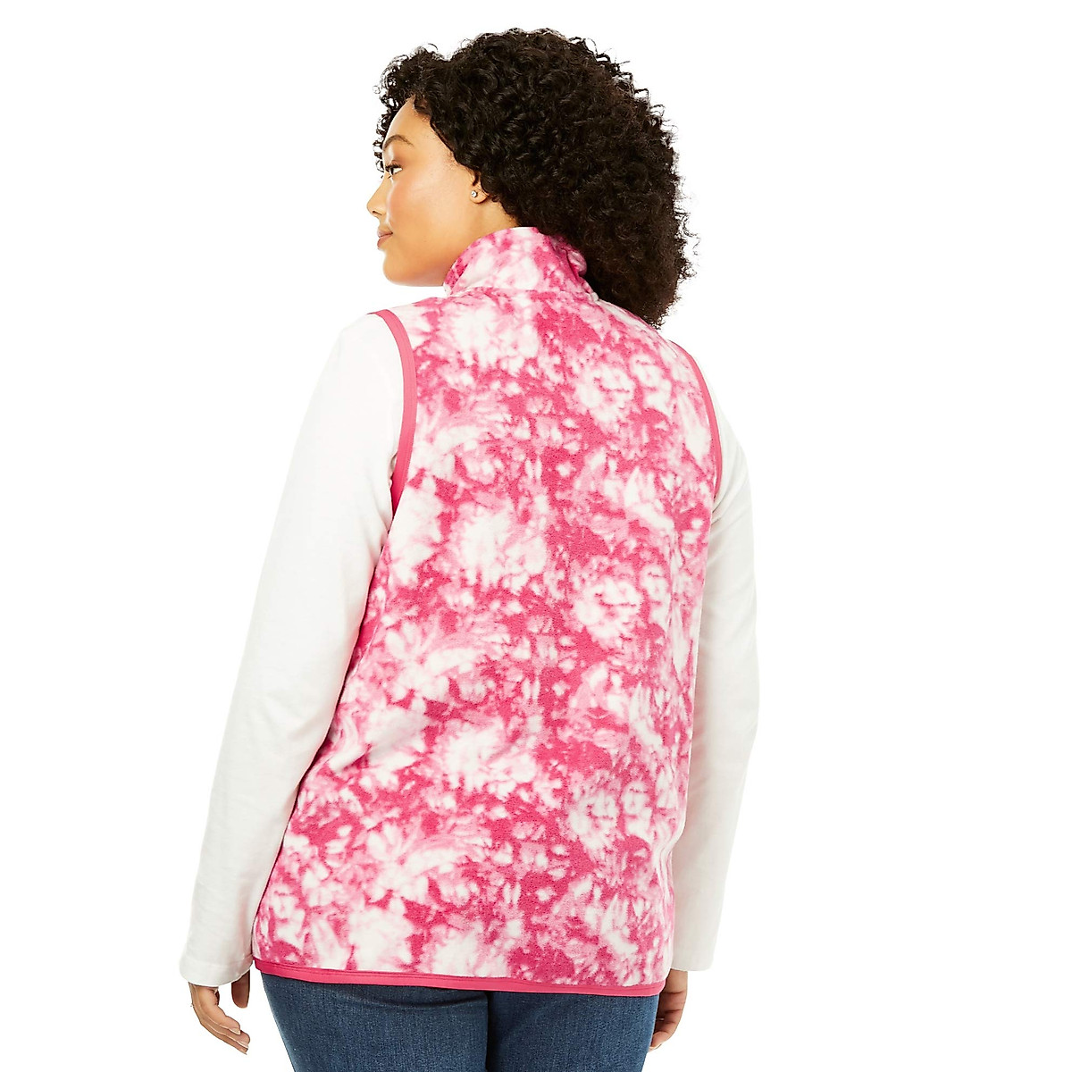 Woman Within Plus Size Zip-Front Microfleece Vest Long Fleece Vest - 3X, Black