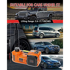 KIMHI Electric Car Jack Kit 5Ton 12V Hydraulic Car Jack with Electric Impact Wrench,Tire Inflator Air Compressor,4 in 1 Floor Jack Electric Jack for Car Sedan SUV MPV Truck with LED Light