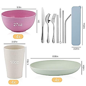Wheat Straw Dinnerware Sets -Travel Camping Cutlery Set,Set-Reusable, Eco Friendly,Wheat Straw Plates,Wheat Straw cup, Cereal Bowls