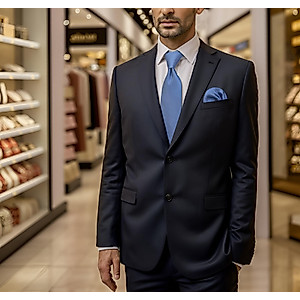 S&W SHLAX&WING Tie for Men Steel Blue Neckties Solid Color Classic Size Necktie with Pocket Square Set