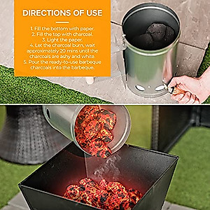 LIVIVO Banquet Charcoal Chimney Starter With Wooden Safety Handle - Quick Start Barbecue Lightning Kit Camping Grilling BBQ - Galvanised Iron Sheet Finish - Heavy Duty