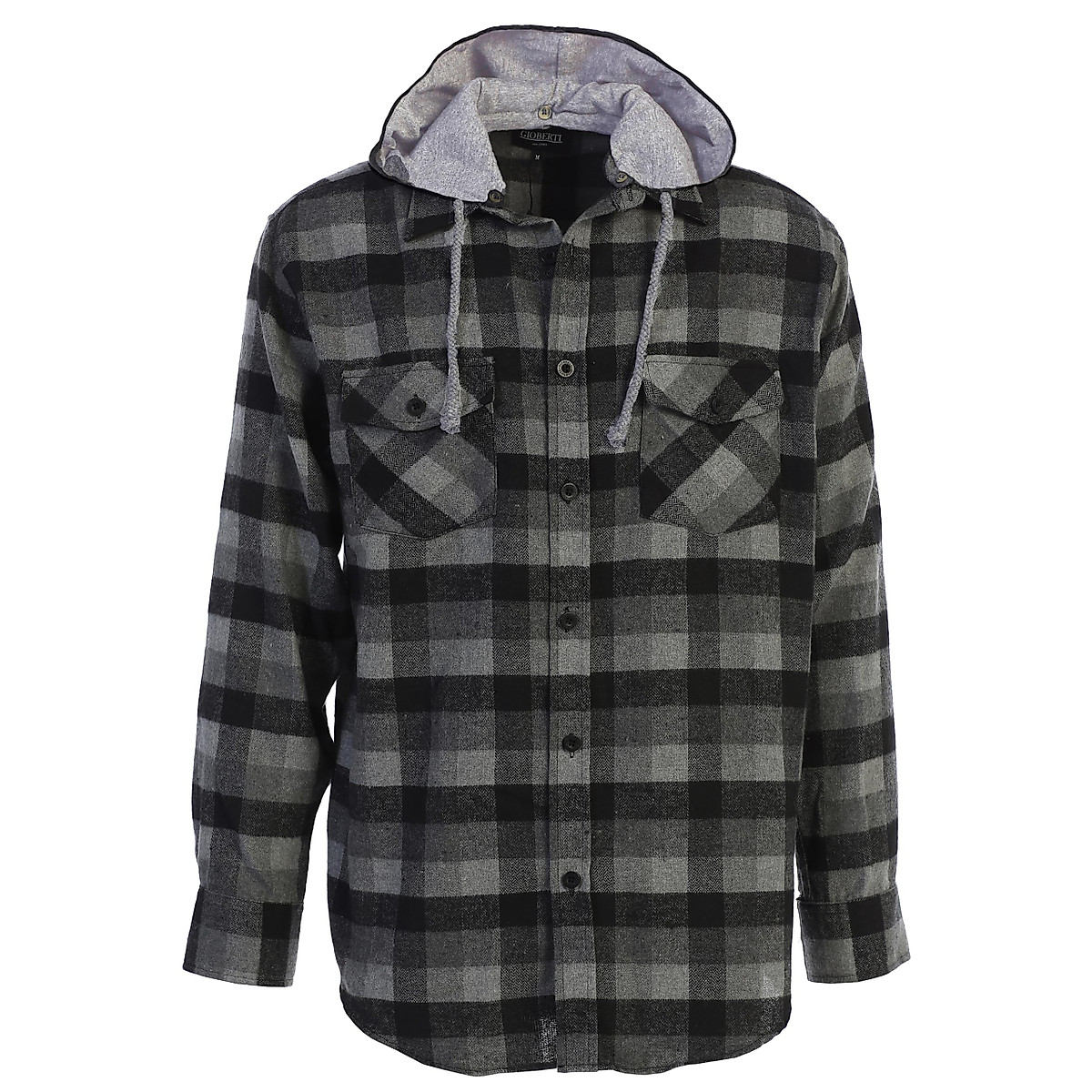 Gioberti Men's Removable Hoodie Plaid Checkered Flannel Shirt, Black/Charcoal/Gray, Medium