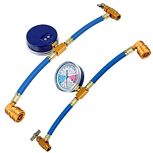 LIYYOO R134a AC Refrigerant Recharge Hose Kit, with Measuring Pressure Gauge and 1/2’’ Acme Can Opener Tap Dispensing Valve Fit for Car AC Air Conditioning Refrigerant Charging
