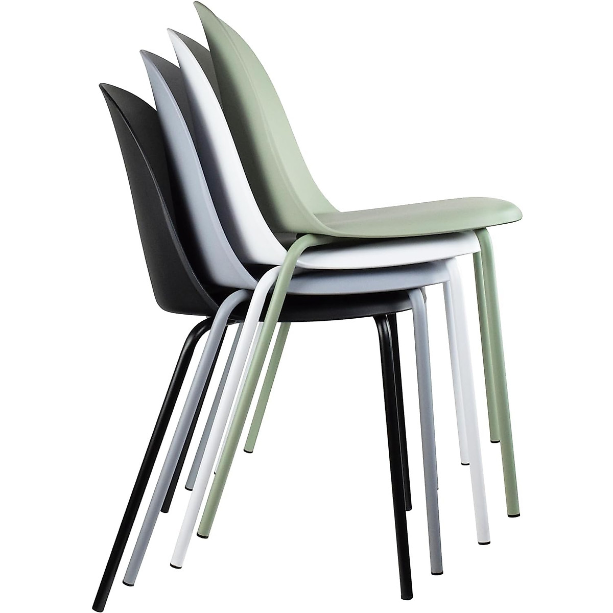 2xhome Set of 2 Modern Stackable Armless Dining Chairs, Plastic Shell Seat with Metal Legs for Indoor Outdoor Home Kitchen Patio Cafe, Black