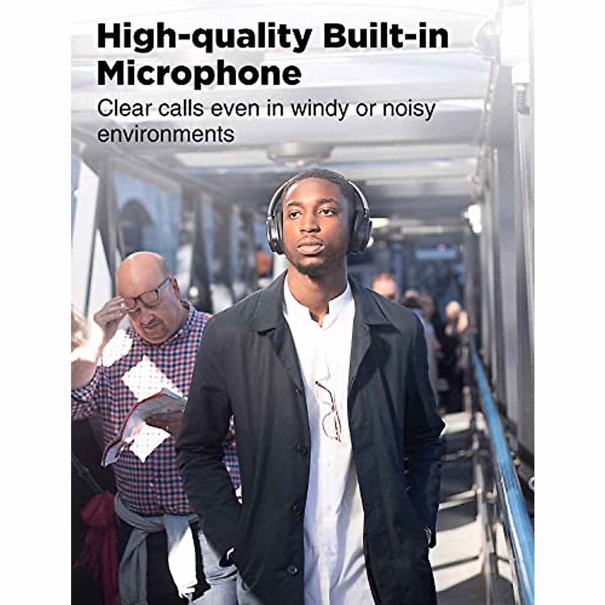 Qisebin Active Noise Cancelling Headphones, SE7 Bluetooth Headphones with Microphone Deep Bass Wireless Headphones Over Ear, Comfortable Protein Earpads, 30 Hours Playtime for Travel/Work, Black