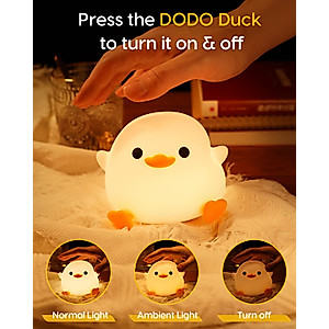 Amaredom DoDo Duck Night Light, Cute Duck Lamp, Silicone Dimmable Nursery Nightlight, Rechargeable LED Bedside Lamp with 20 Minutes Timer & Tap Control Baby Girls Women Bedrooms, Living Room