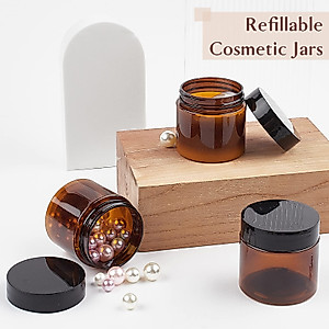 20 Pack 2 oz Amber Plastic Jars with Lids and Labels, Empty Salve Containers Refillable Cosmetic Jars for Creams, Lotion, Body Scrubs