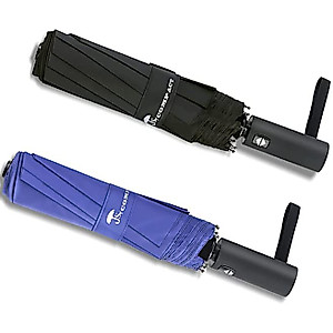 SY COMPACT Travel Umbrella 2 PACKS Automatic Windproof Folding Compact Umbrellas (Black + Blue)