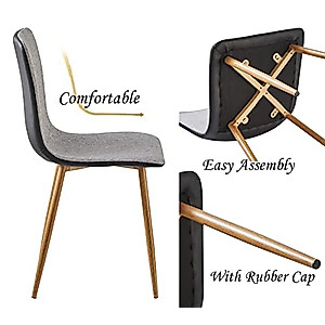 FurnitureR Dining Chair Set of 4, Scandinavian Accent Chairs Set Comfy Fabric Cushion Seat PU Back Side Chairs Kitchen Chairs with Sturdy Metal Legs for Kitchen, Dining, Living Room, Grey and Black