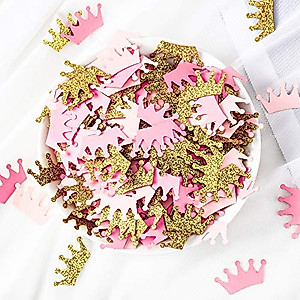 300 Pieces Crown Confetti Glittery Prince King Crown Confetti Baby Shower Crown Confetti for Baby Girl Birthday Party Decorations (Pink Gold, Pink Tone)