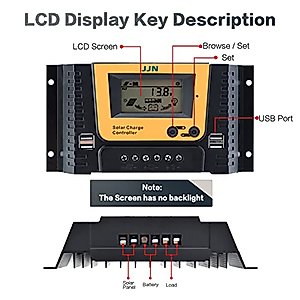 JJN 30A Solar Charge Controller 12V/24V/36V/48V Solar Panel Regulator with Adjustable LCD Display Dual USB Port Timer Setting PWM Auto Parameter