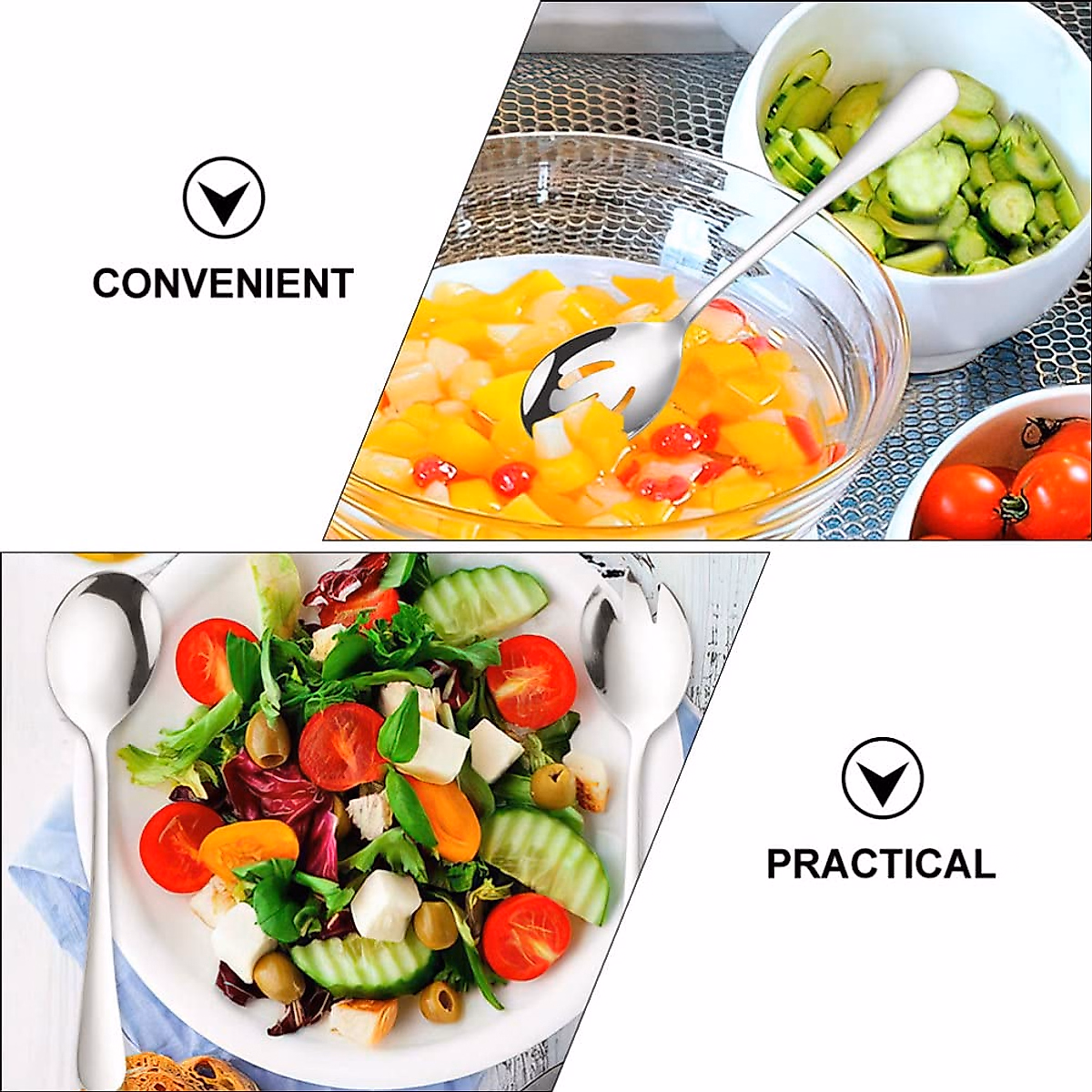 Hemoton 1 Set Stainless Steel Cutlery Stirring Spoons Slotted Serving Spoons Salad Forks Long Handle Dessert Spoons Ice Cream Spoons Salad Forks Silver