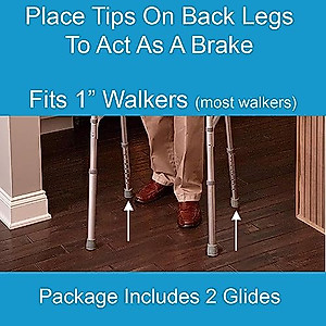 Carex Walker Auto Glides, Rolling Walker Glides for Back Legs of a Front Wheel Walker, Fits Most Walkers, Auto-Brakes for Added Safety and Stability