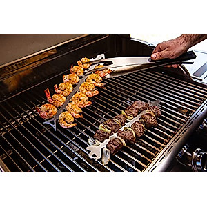 Proud Grill Slide & Serve BBQ Skewers - Set of 4 Stainless Steel Reusable Barbecue Skewers | Ideal for Grilling Shish Kabobs | Use for Beef, Pork, Chicken, Vegetable and Shrimp Kabobs.