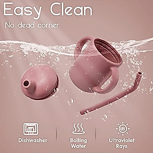 2 Pieces Toddler Cups Silicone Training Sippy Cups with Straw Lid and Non Slip Handles Spill Proof Trainer Cup Transition Cup for Baby Toddler Infant (Blush Colors)