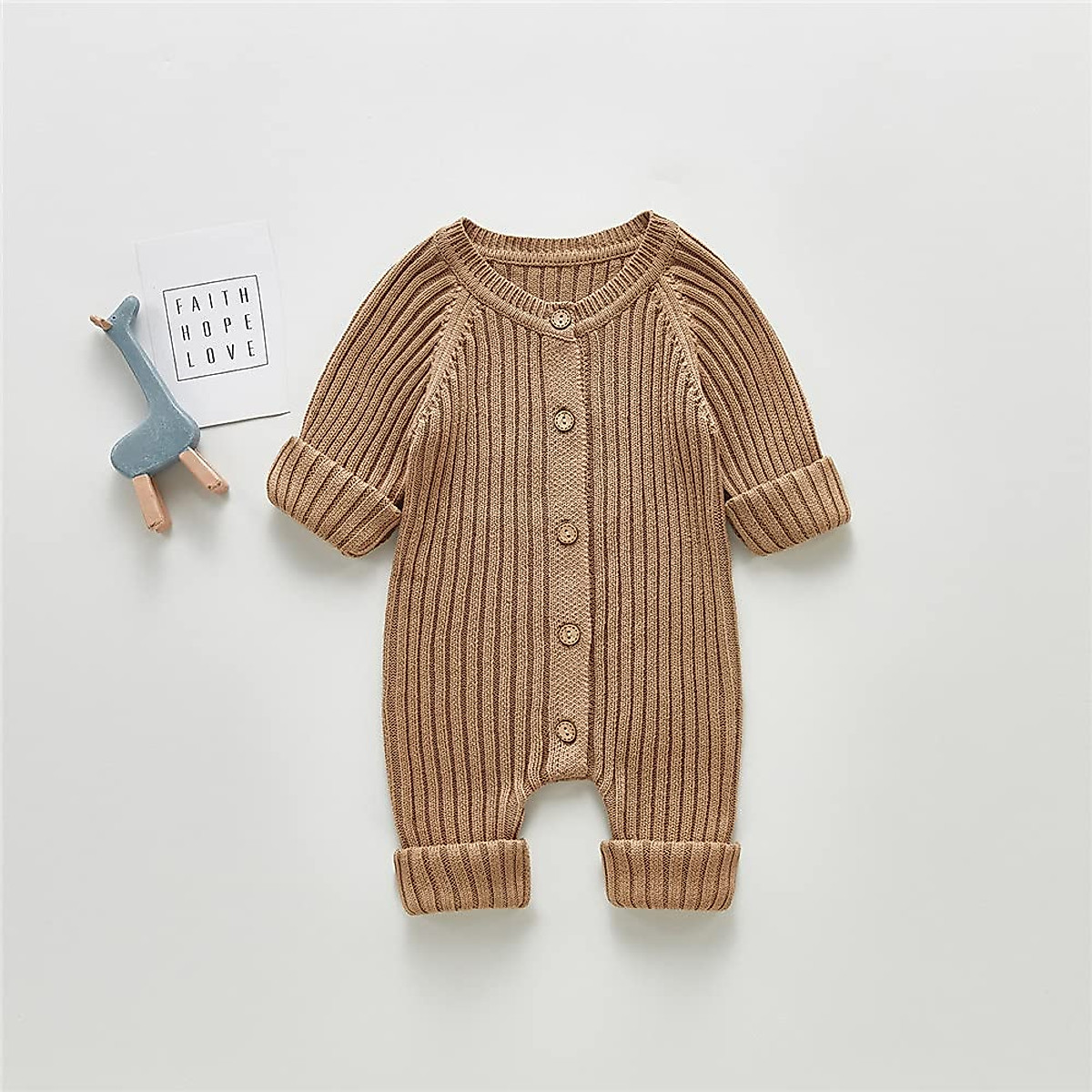 Mubineo Infant Baby Girl Boy Fall Winter Thick Knit One Piece Outfit Romper Jumpsuit Sweater Outwear (Khaki, 0-3 Months)