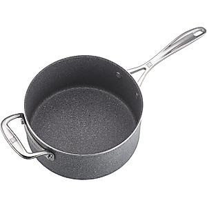 ZWILLING Vitale 4-qt Nonstick Saucepan with Handle helper and Lid, Aluminum, Scratch Resistant, Made in Italy, Gray
